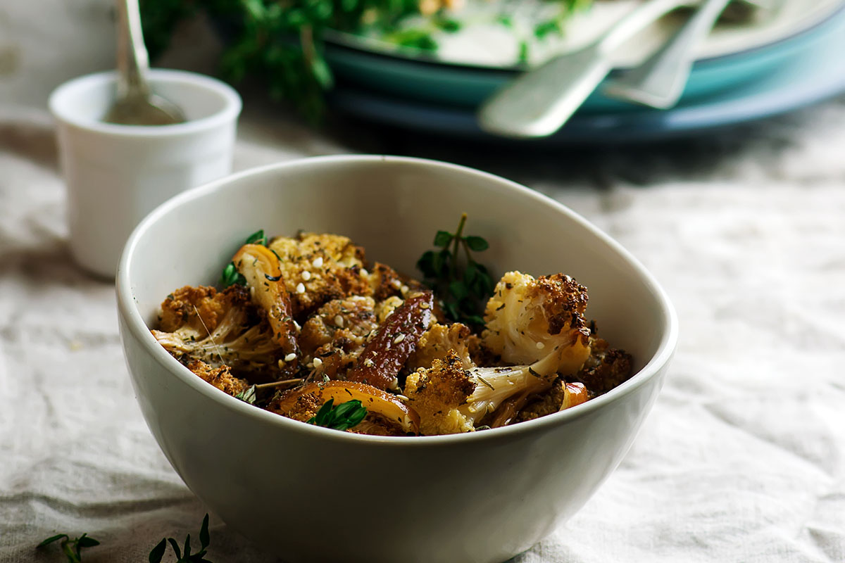 Roasted Cauliflower with Dates, Pine Nuts, and Thyme - Cypher Winery